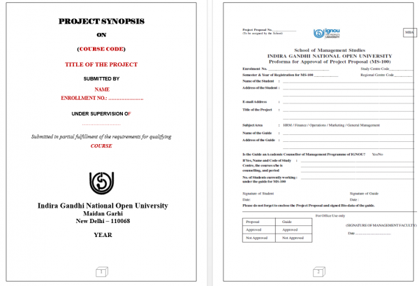 IGNOU PROJECT SYNOPSIS FORMAT FOR MS100 MTTM PGDET MLIS