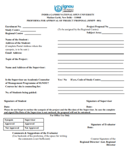 IGNOU MBA MMPP001 Synopsis Format